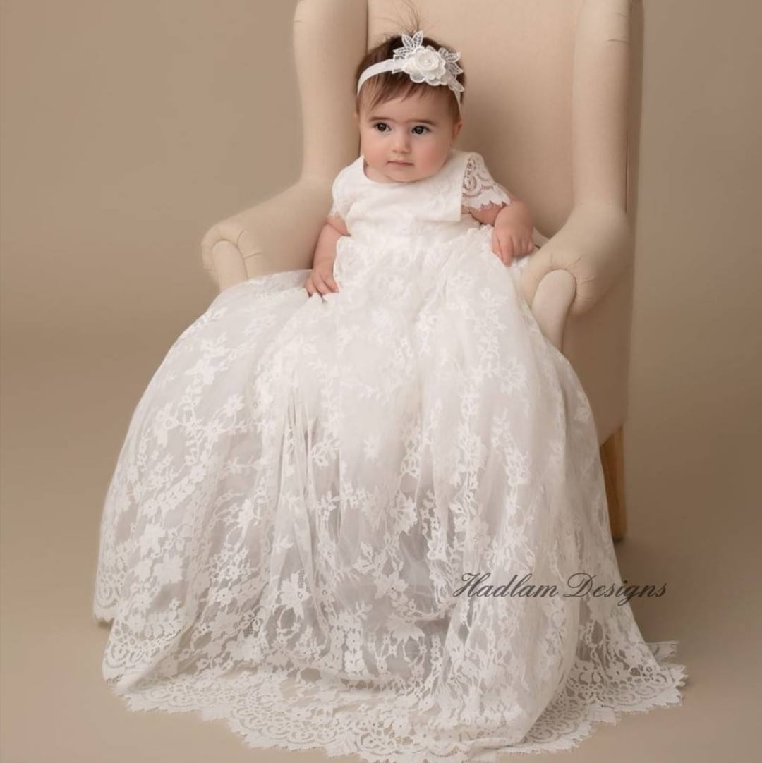 Sierra, Baby Girl Long Lace Dress, Silk Heirloom Gown, Ivory Couture ...