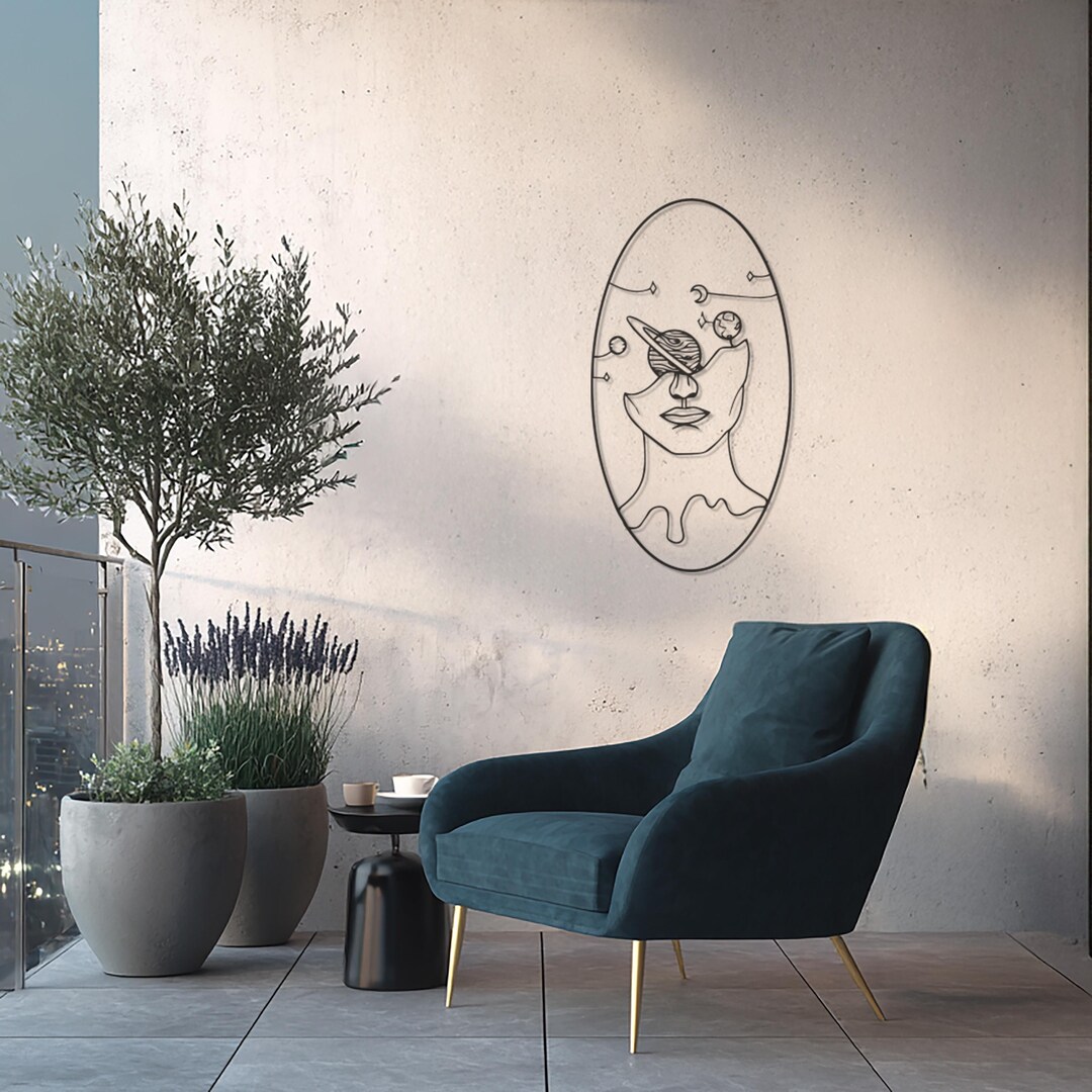 Abstract Face and Saturn Metal Wall Art,cosmic Design, Unique Geometric ...