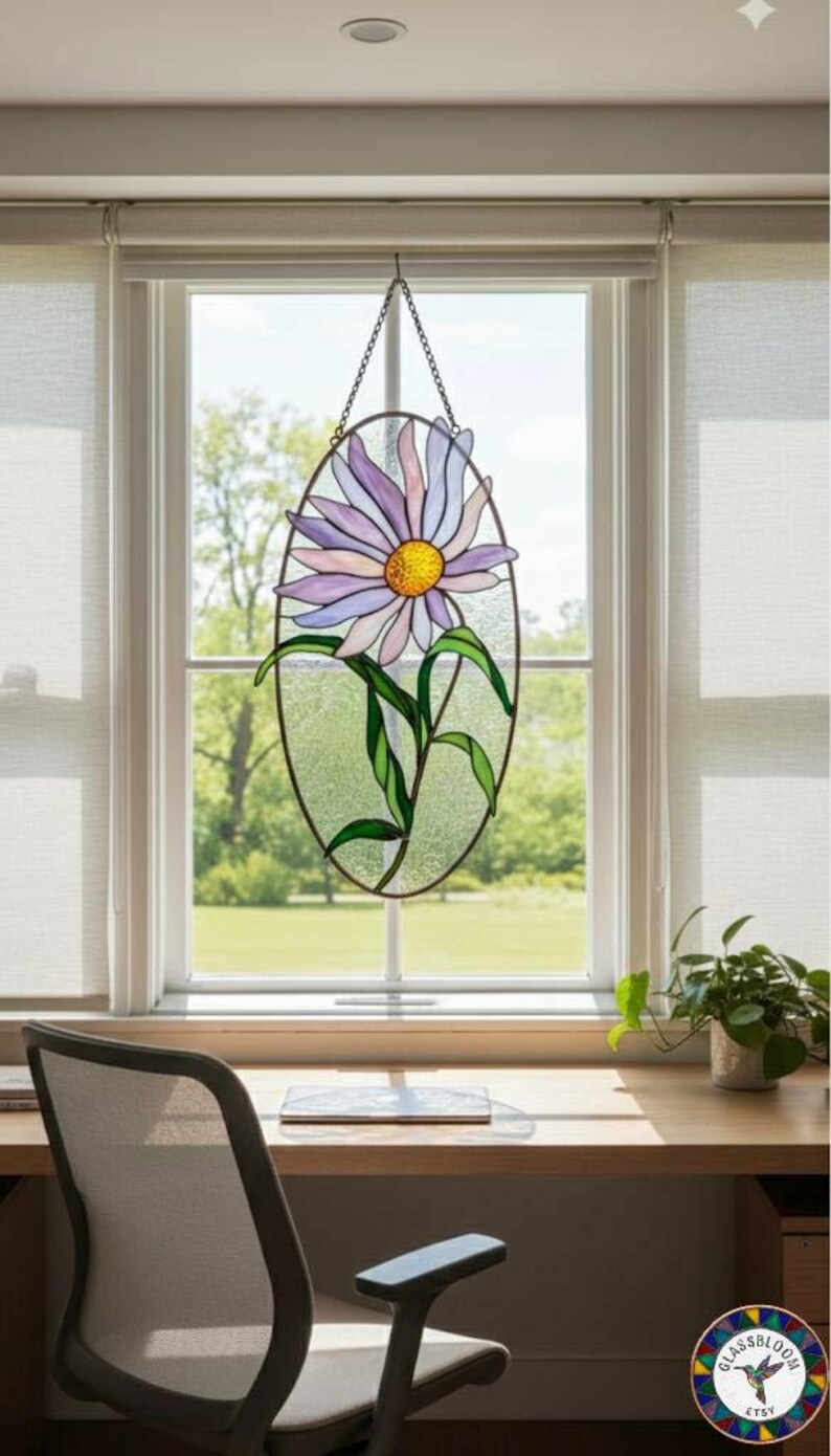 Stained Glass Daisy Pattern • Oval Flower Template • Floral Suncatcher ...