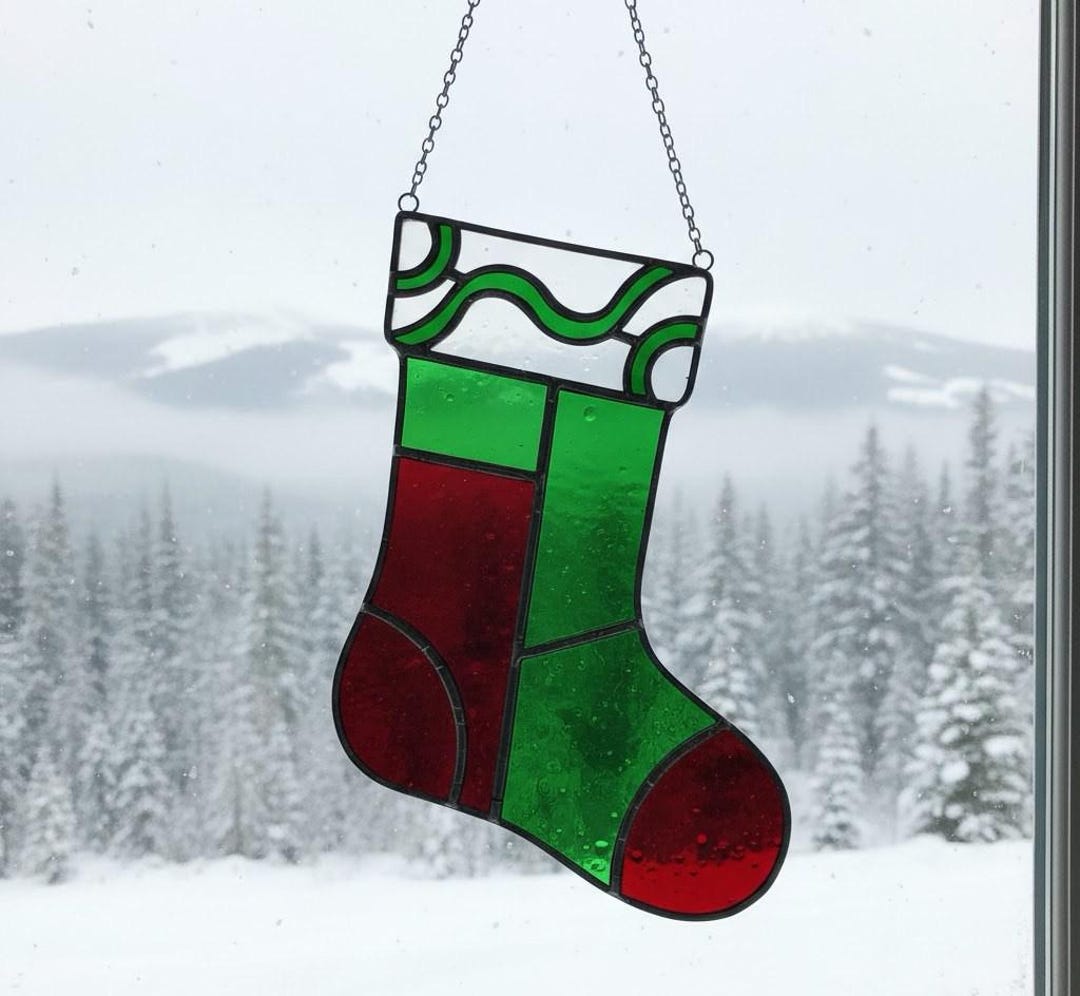Christmas Stocking Stained Glass Pattern – Holiday Suncatcher Template ...