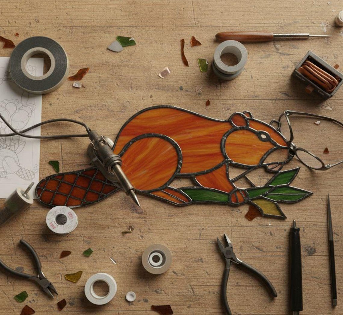 Beaver Stained Glass Pattern – Animal Suncatcher Template, Forest Decor ...