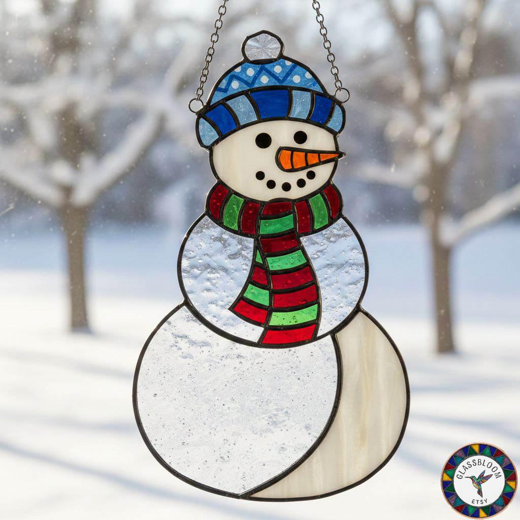 Snowman Stained Glass Pattern – Winter Suncatcher Template, Christmas ...