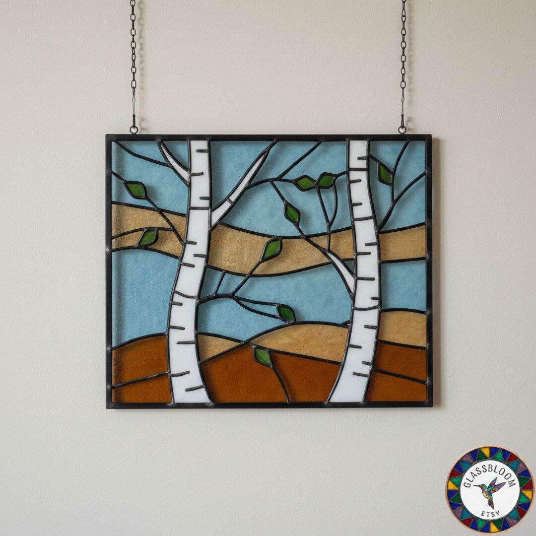 Birch Trees Stained Glass Pattern – Forest Nature Suncatcher Template ...