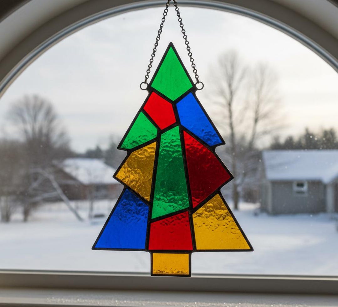 Christmas Tree Stained Glass Pattern – Holiday Suncatcher Template ...