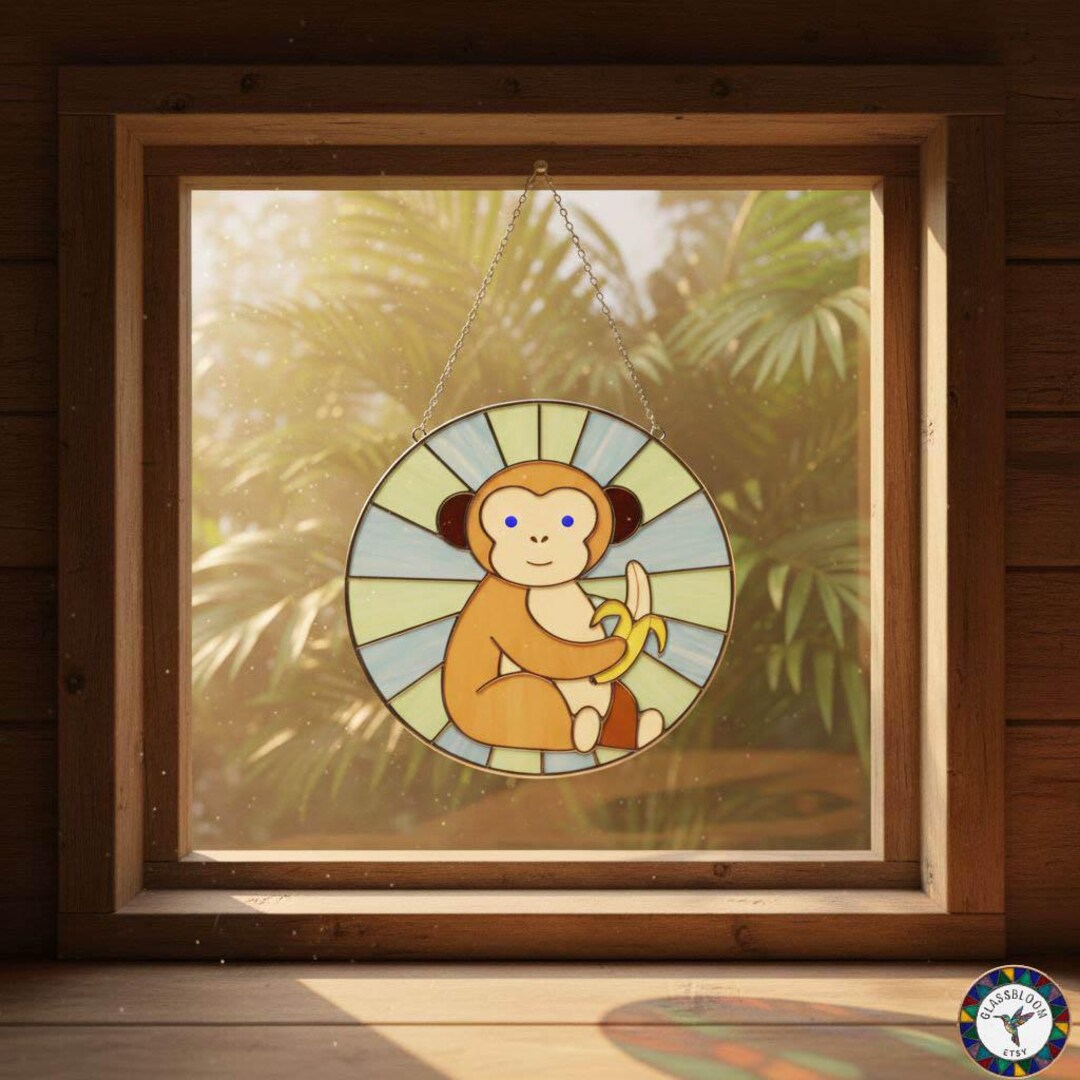 Stained Glass Monkey Pattern – Suncatcher Template (digital Download ...