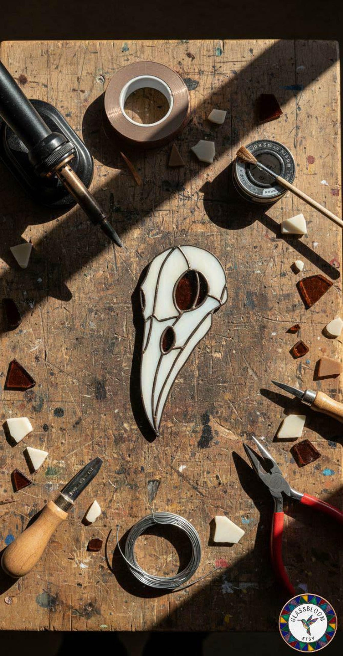 Plague Doctor Mask Stained Glass Pattern – Gothic Suncatcher Template ...