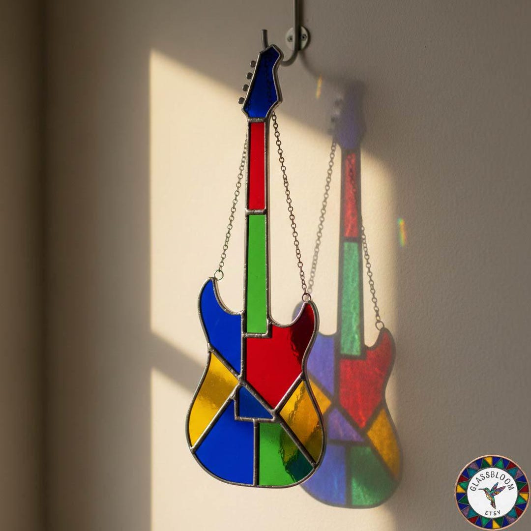 Guitar Stained Glass Pattern – Music Instrument Suncatcher Template ...
