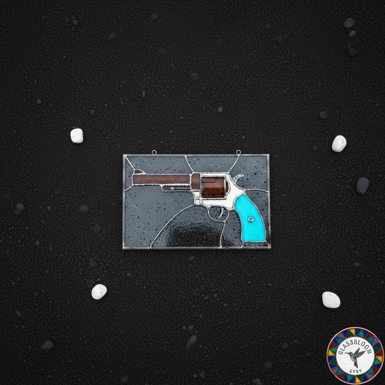 Revolver Stained Glass Pattern – Gun Silhouette Framed Design, Western ...