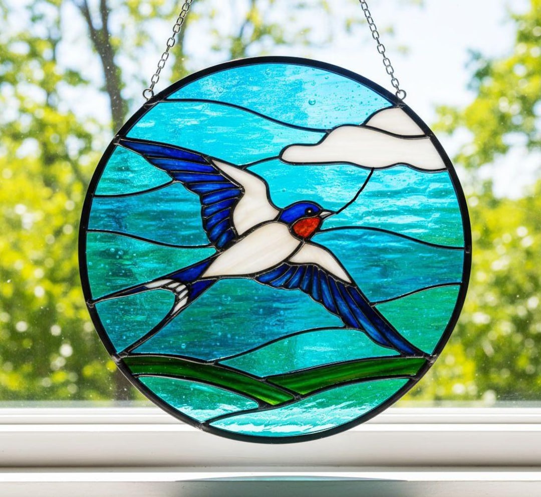 Swallow Stained Glass Pattern – Bird Suncatcher Template, Spring Window ...
