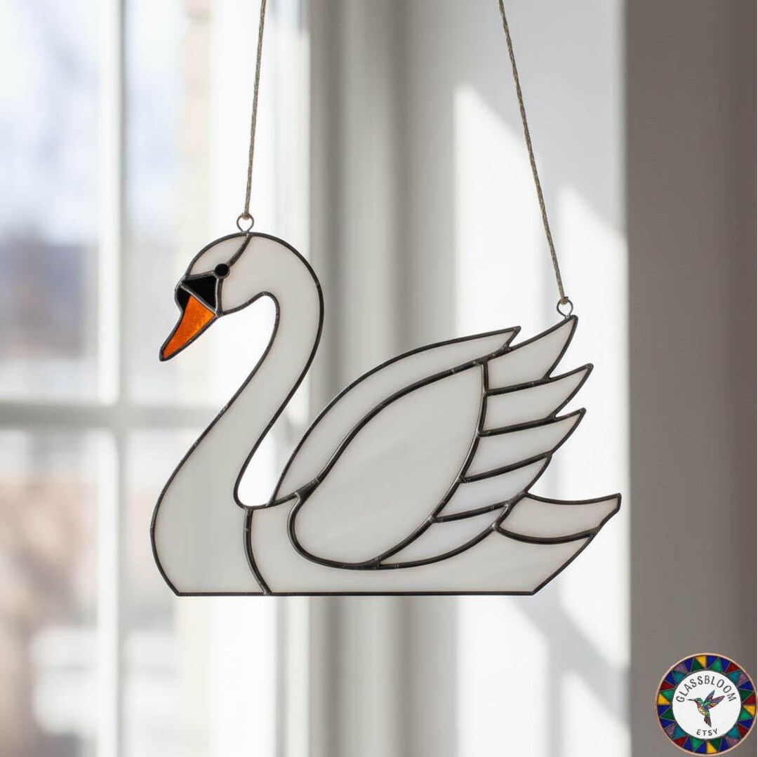 Swan Stained Glass Pattern – Elegant Bird Suncatcher Template, Graceful ...