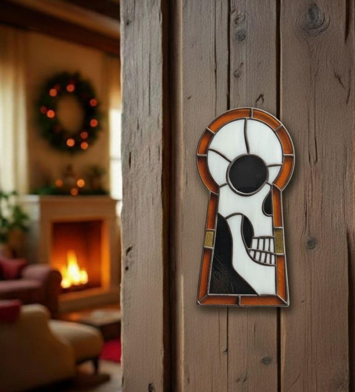 Skull Keyhole Stained Glass Pattern – Gothic Suncatcher Template ...