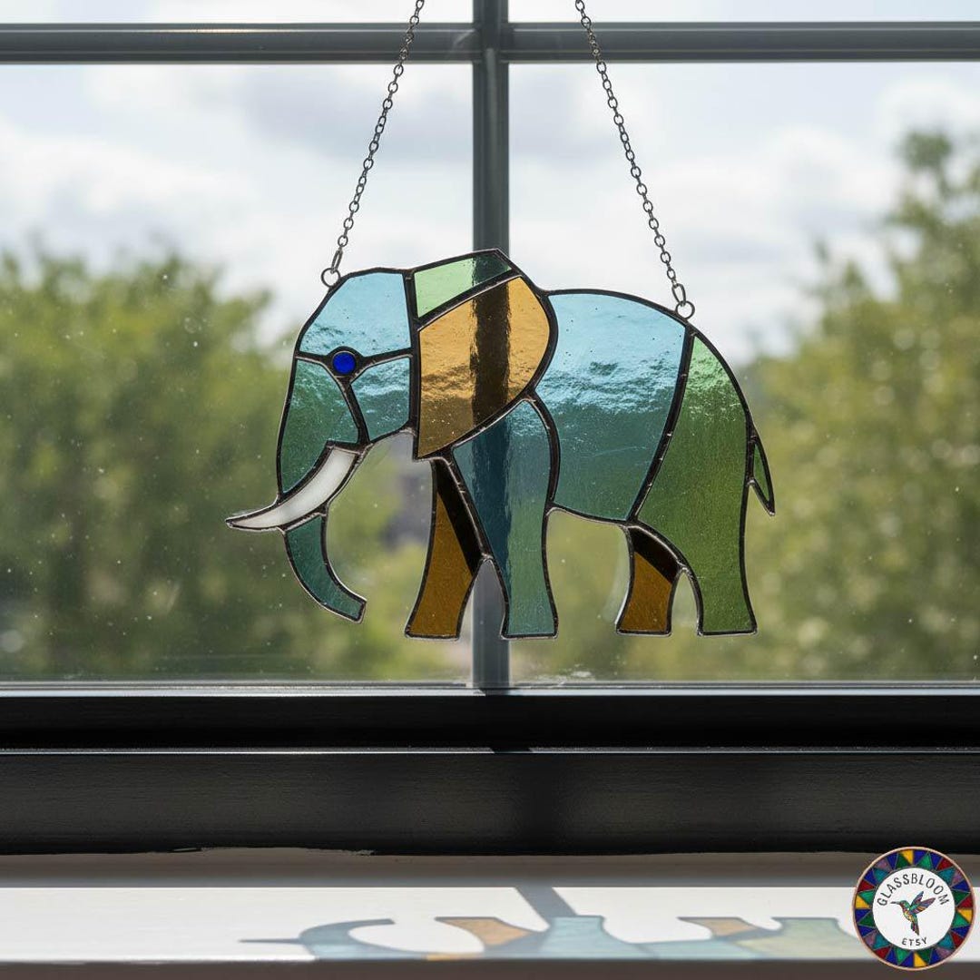 Stained Glass Elephant Pattern • Elephant Suncatcher Template • Digital ...