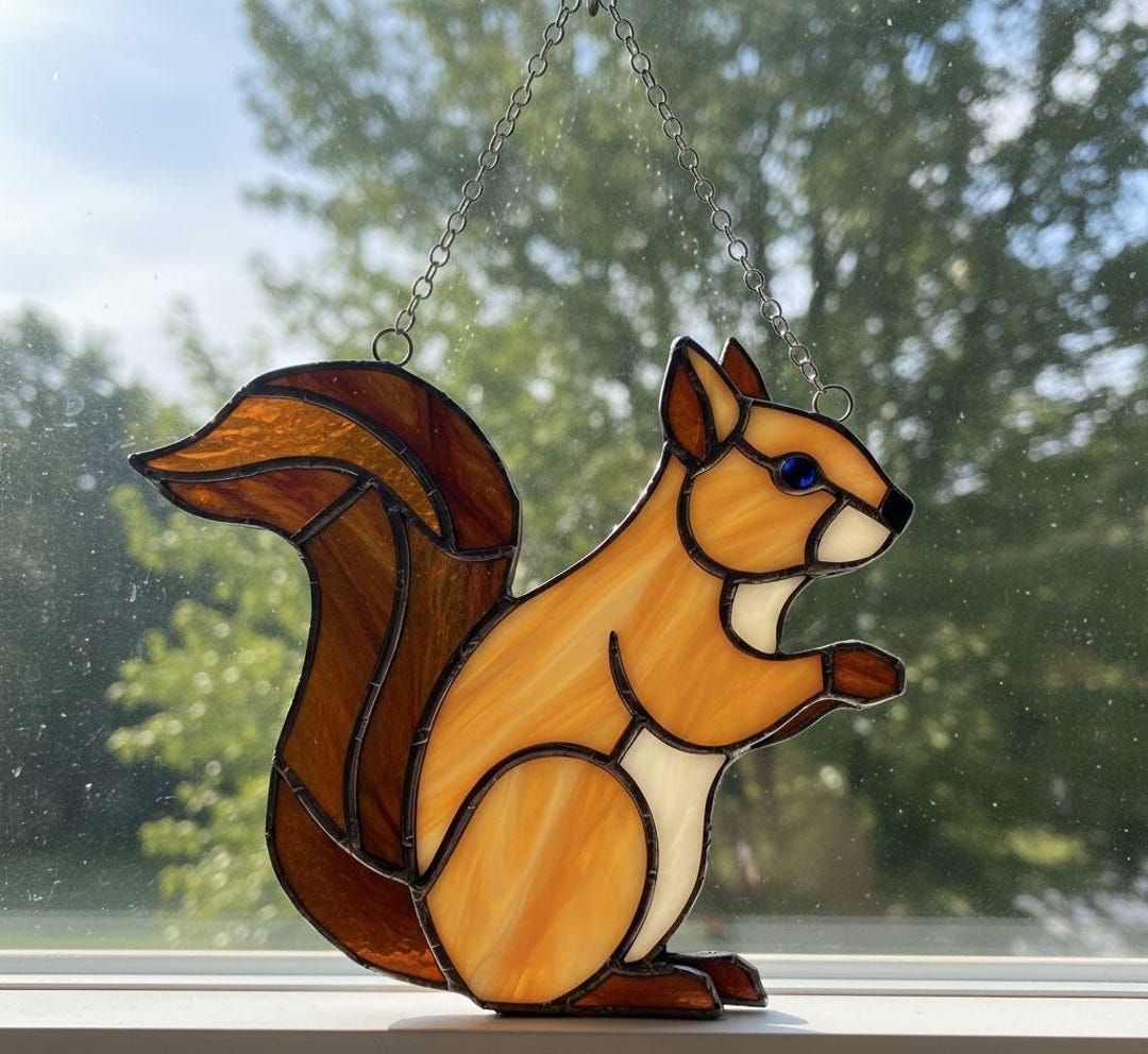 Squirrel Stained Glass Pattern – Forest Animal Suncatcher Template ...
