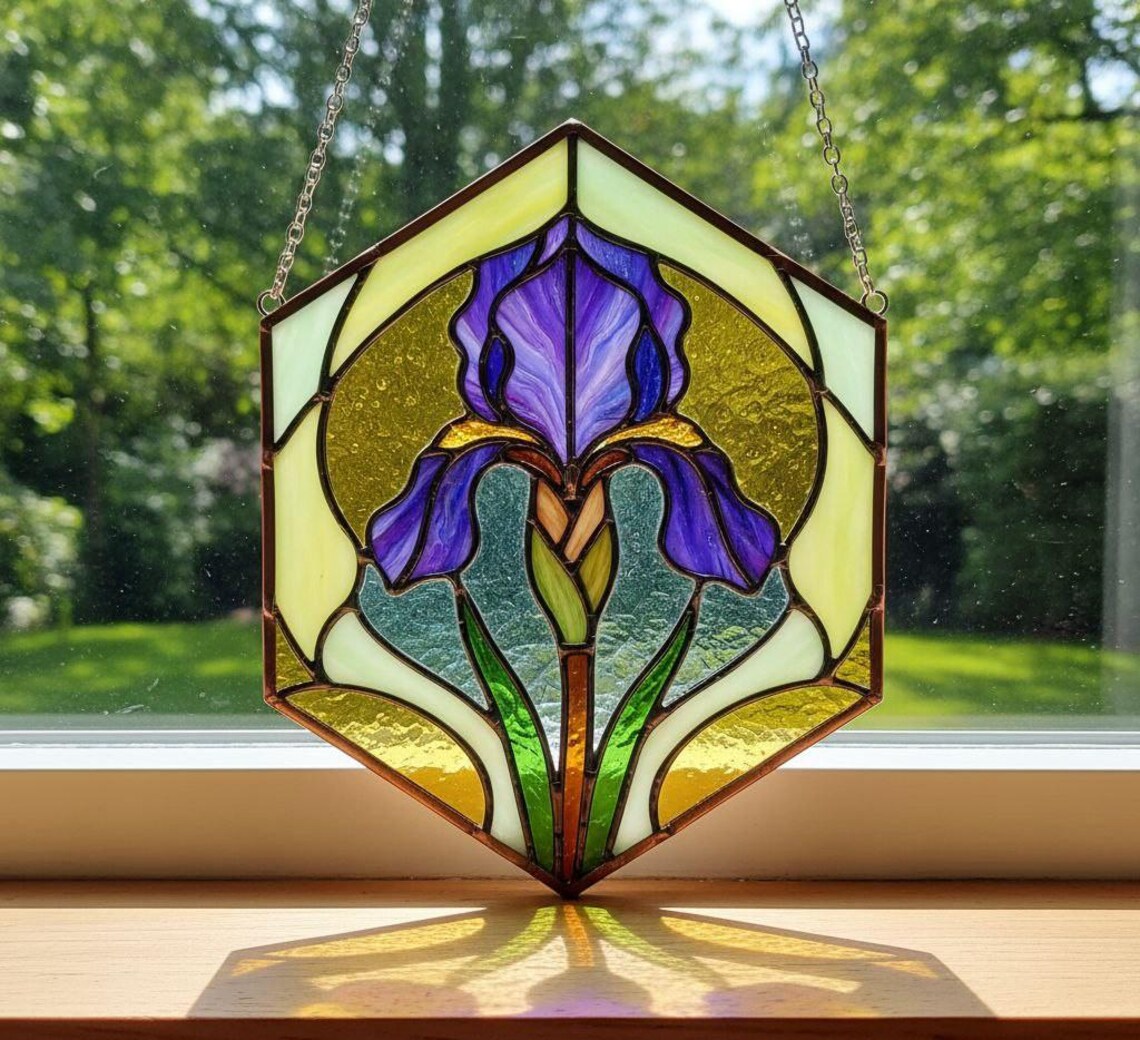 Iris Stained Glass Pattern – Floral Suncatcher Template, Elegant Flower ...