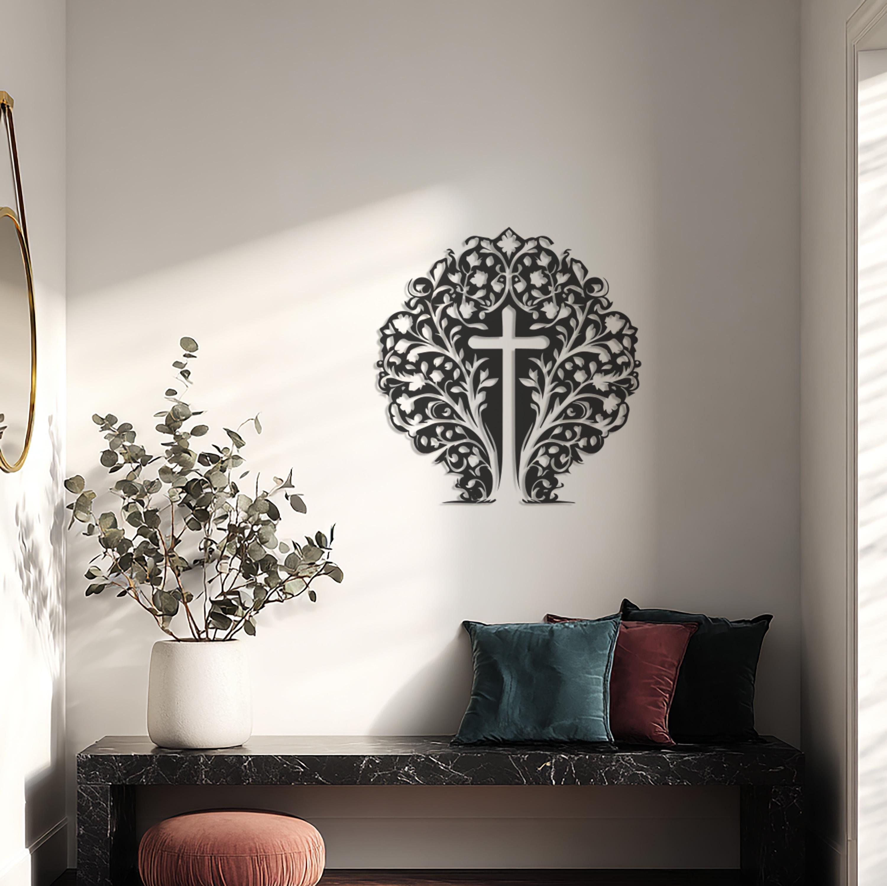 Tree of Life Cross Metal Wall Art, Intricate Religious Decor, Christian ...