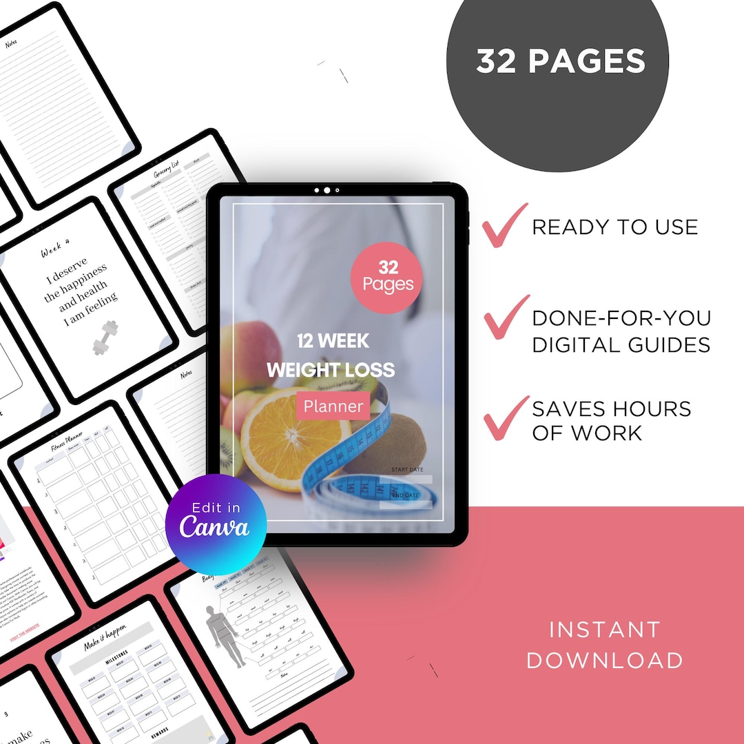 12 Week Weight Loss Planner | Printable Fitness and Nutrition Journal ...