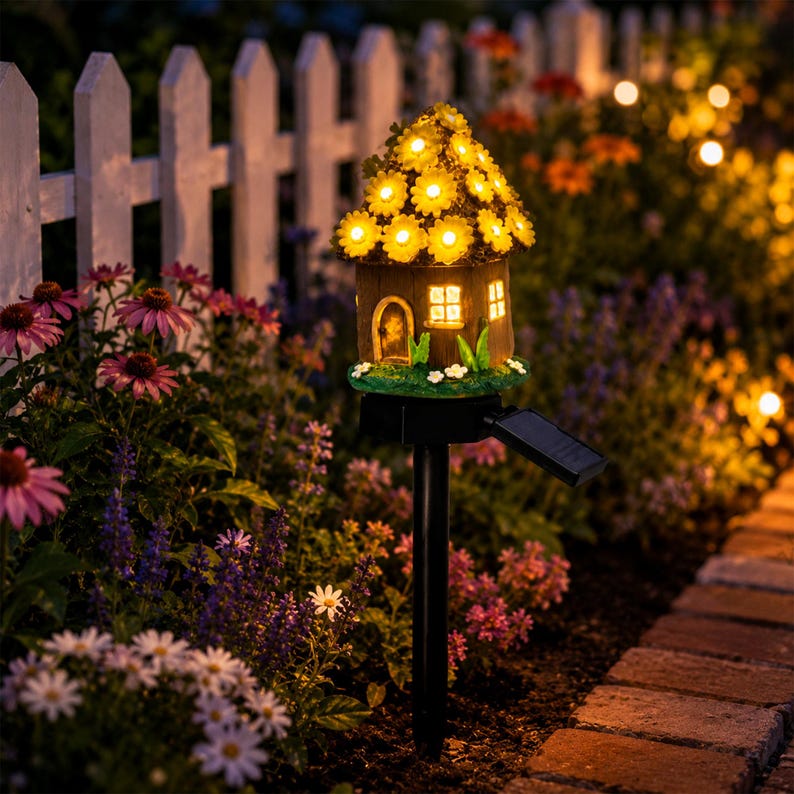 Solar Fairy House Garden Stake Lights, Glowing Mushroom, Cottagecore ...