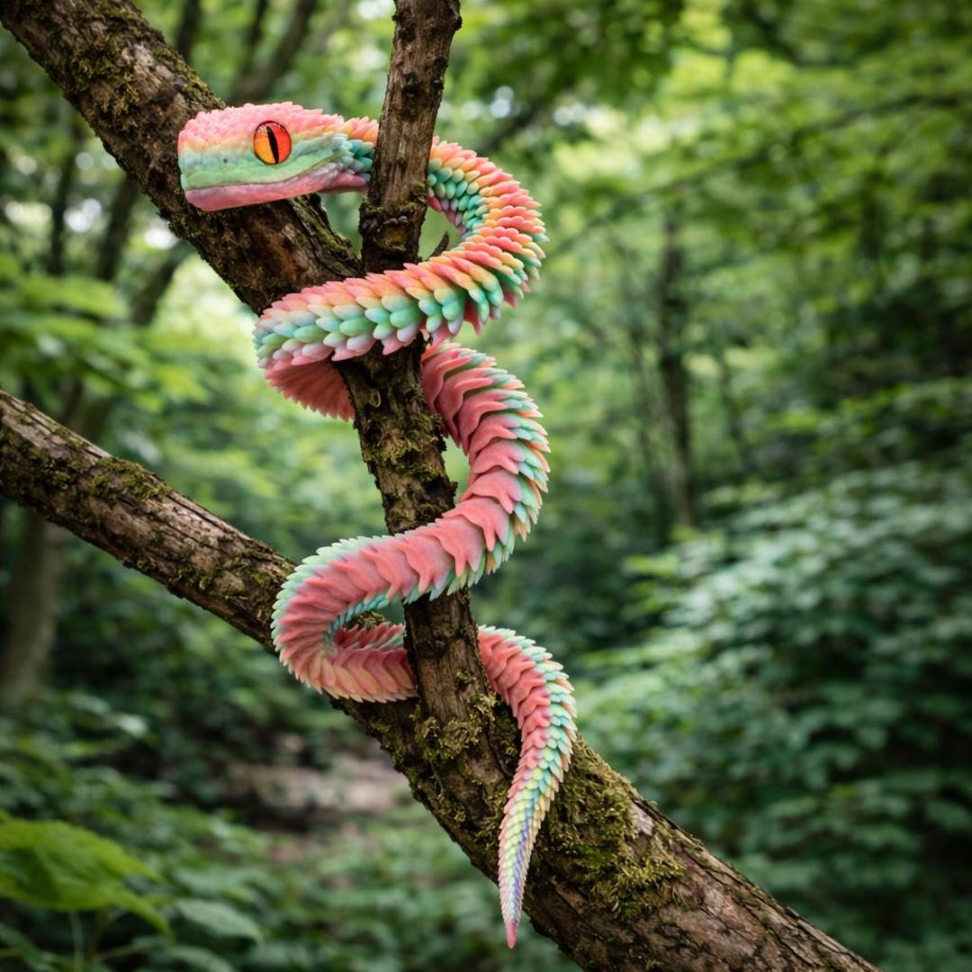 Articulated 3D Printed Flexible Snake Fidget Toy, Dazzling Iridescent ...