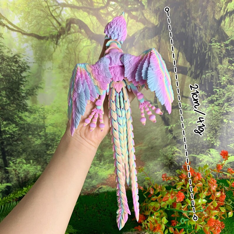 3D Printed Articulated Phoenix, Rainbow Glow-in-the-dark Wings, , Desk ...