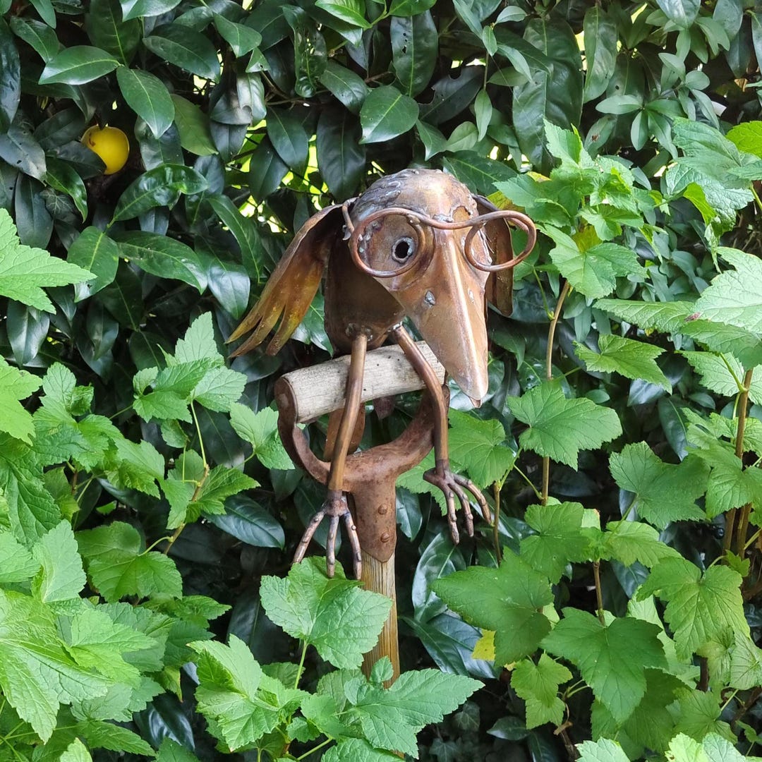 Hand-forged Copper Perching Crow Sculpture With Glasses | Versatile ...