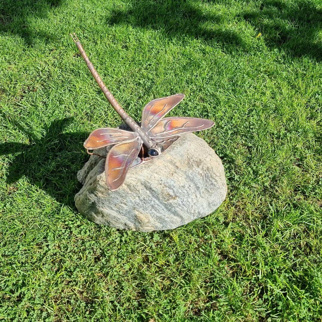 Hand-forged Copper Dragonfly Sculpture, Iridescent Garden Art & Wall ...