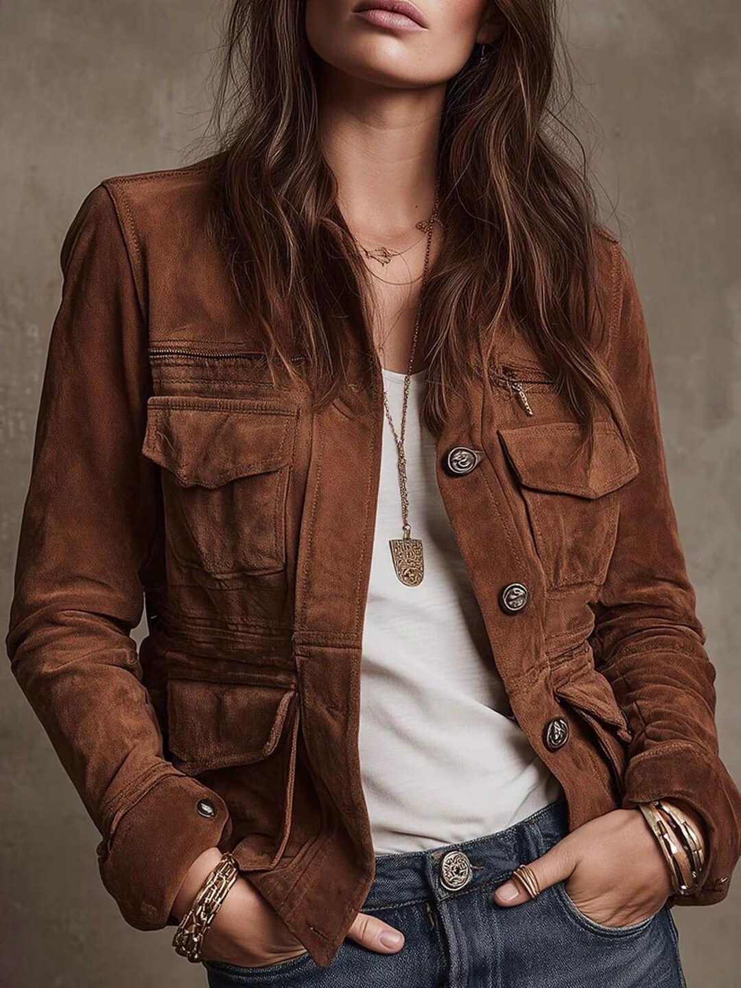 Women’s Handmade Multi Colors Real Suede Jacket | Vintage Boho Military ...