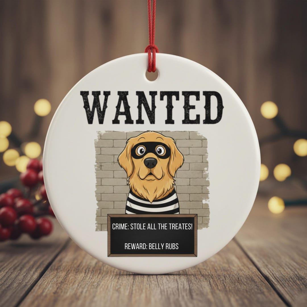Funny Personalized Dog Wanted Poster Ornament, Custom Pet Mugshot Gift ...