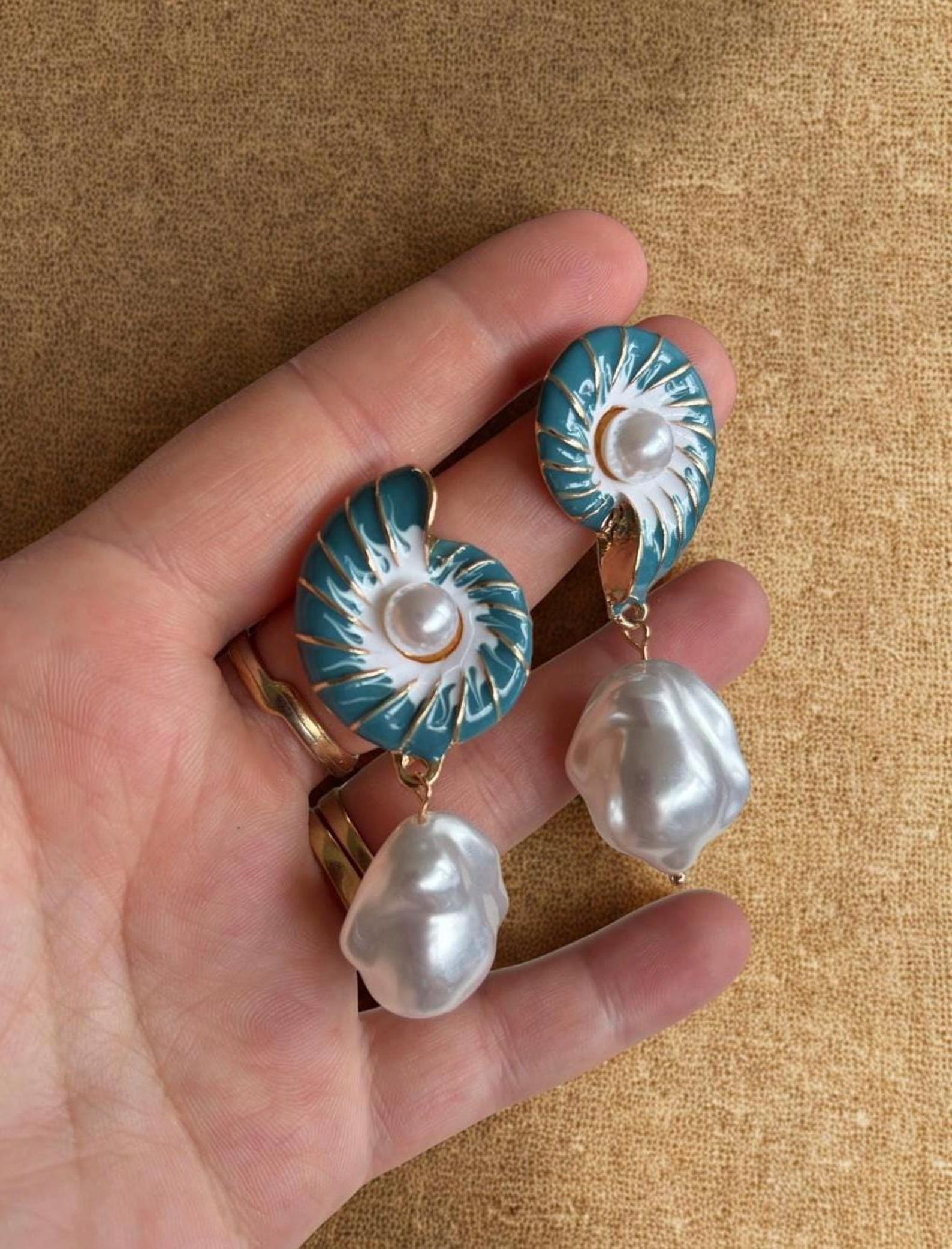 Nautilus Shell Pearl Drop Earrings – Ocean Inspired Statement Earrings ...