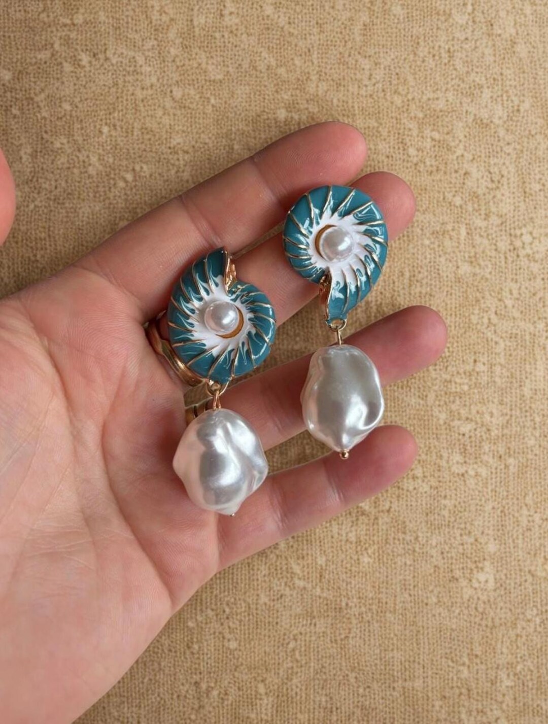 Nautilus Shell Decorative Pearl-style Beads Drop Earrings – Ocean ...