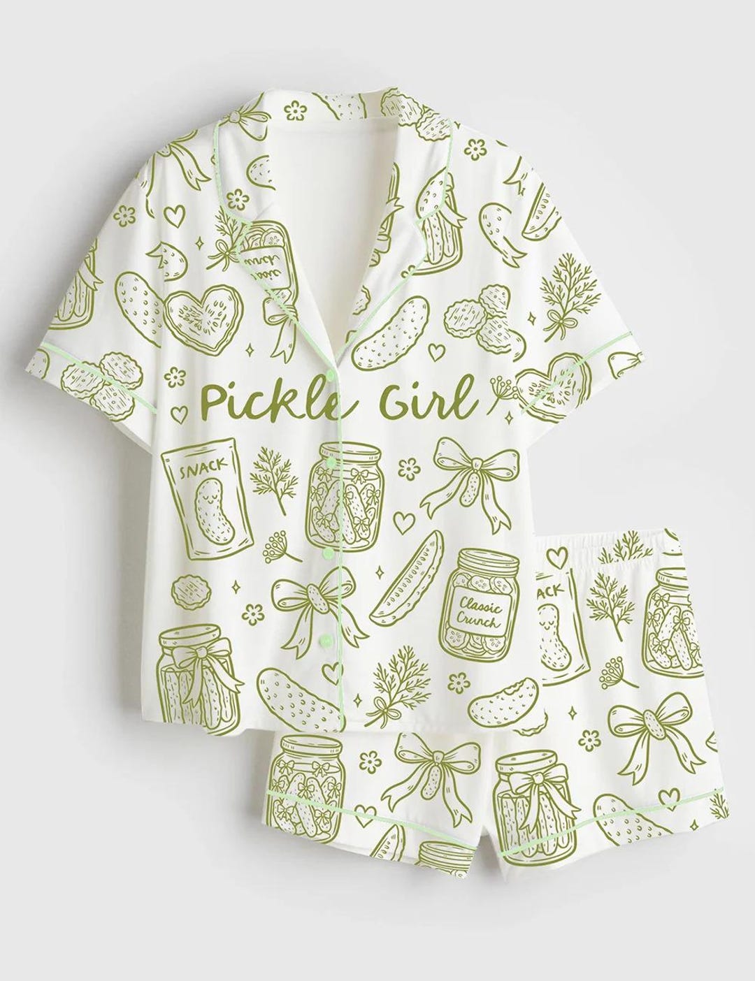 Pickle Lover Hand Drawn Coquette Pickle Jars Pickle Girls Satin Pajama ...