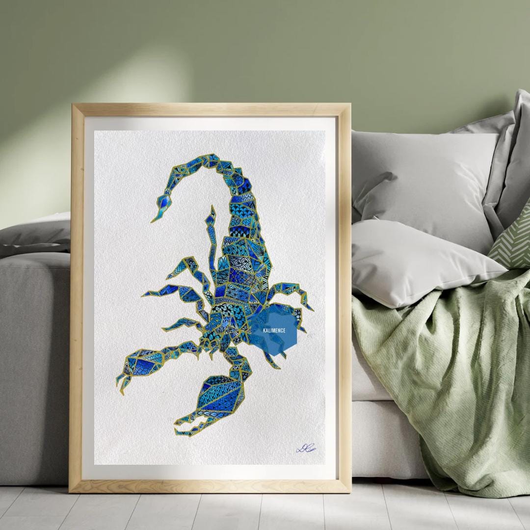 Blue Scorpion Drawing A4 Watercolor and Pens - Etsy