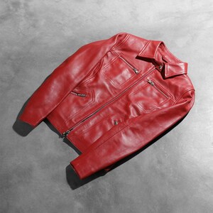 Handmade Red Leather Biker Jacket: Slim Fit Moto Coat - Etsy