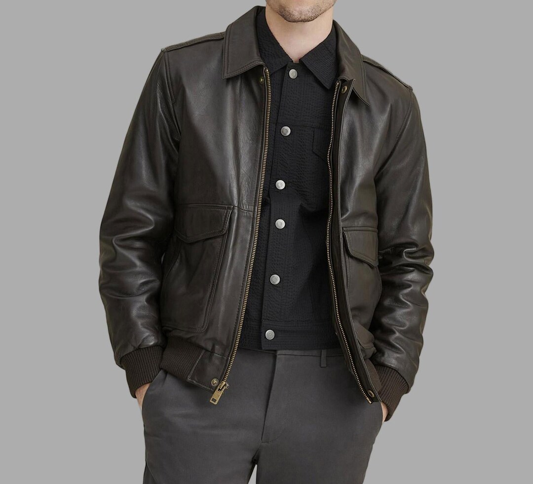 Men's Brown Leather Bomber Jacket: Vintage Aviator Style - Etsy
