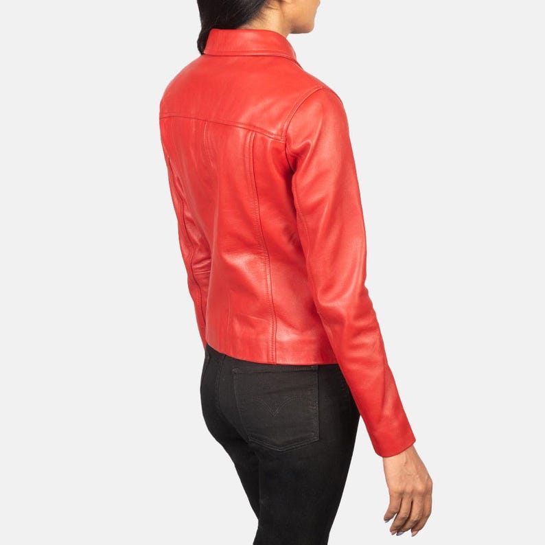 Handmade Red Leather Biker Jacket: Slim Fit Moto Coat - Etsy