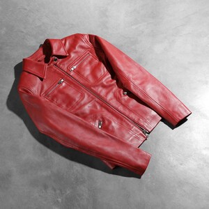 Handmade Red Leather Biker Jacket: Slim Fit Moto Coat - Etsy