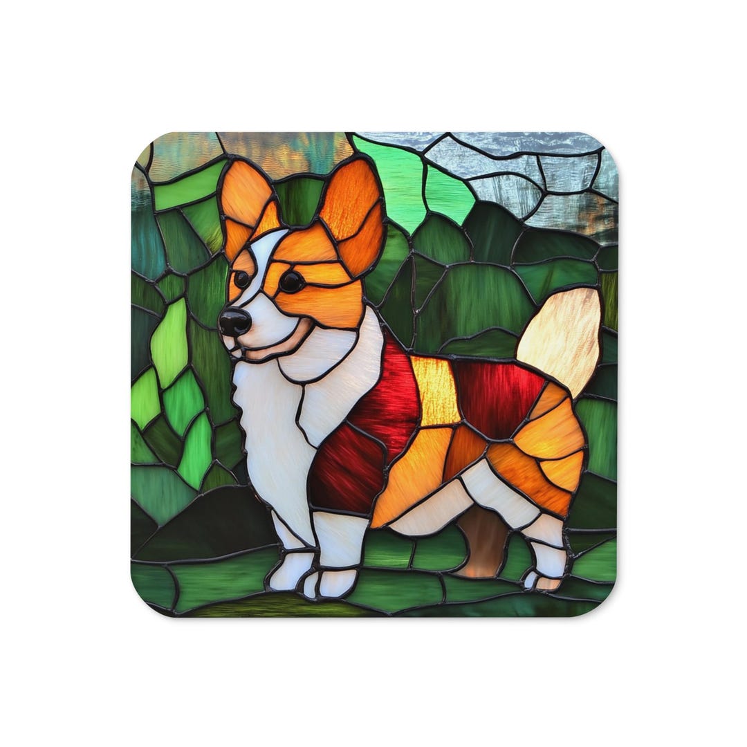 Stained Glass Corgi Image - Cork-back Coaster - Etsy