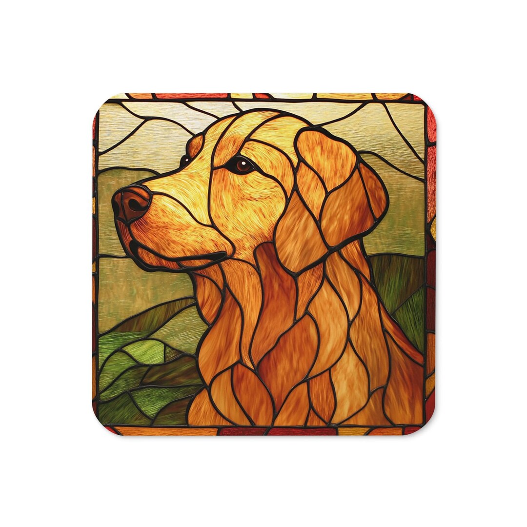 Stained Glass Golden Retriever Image - Cork-back Coaster - Etsy