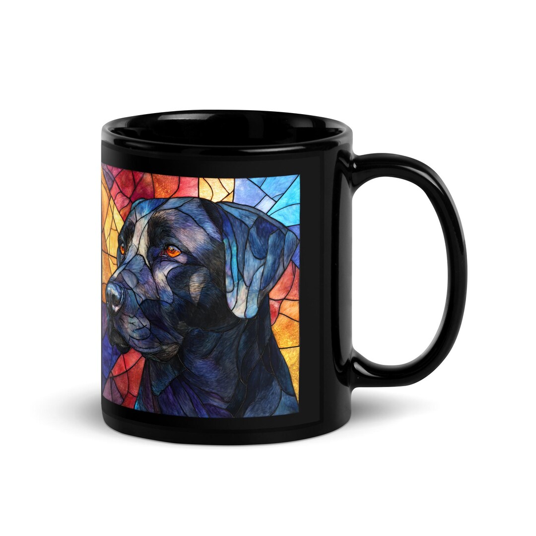 Stained Glass Labrador Retriever Image - Black Glossy Mug - Etsy