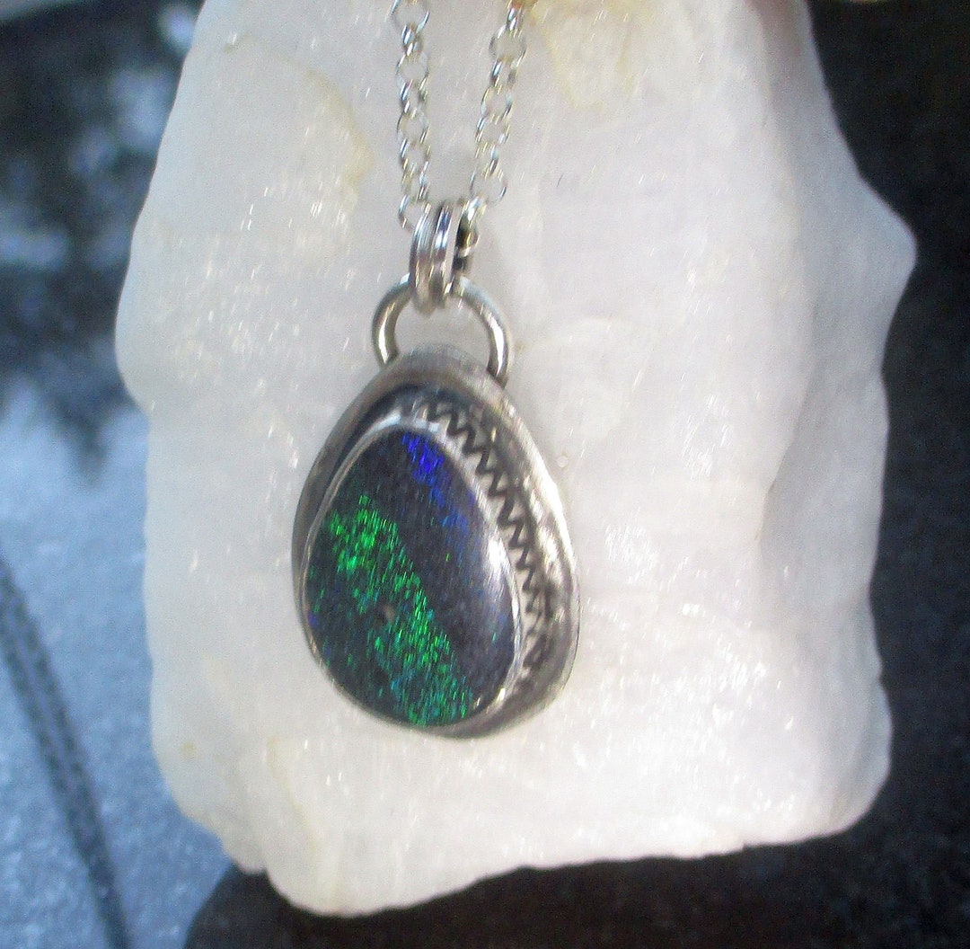 Andamooka Matrix Opal Necklace, Sterling Silver, Handmade, Black Matrix ...