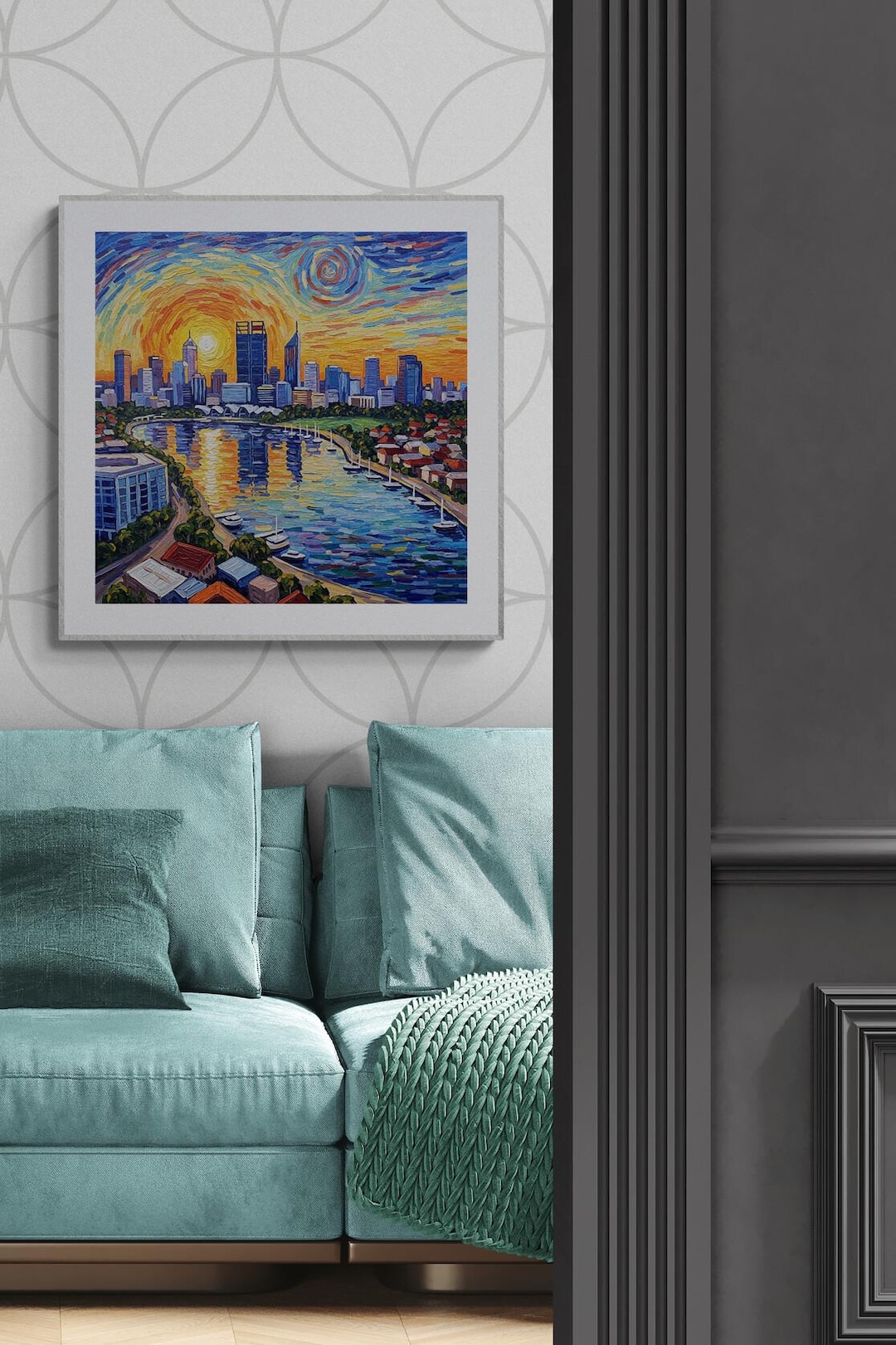 Perth Wall Art Printable, Perth Skyline Painting, Swan River Cityscape ...