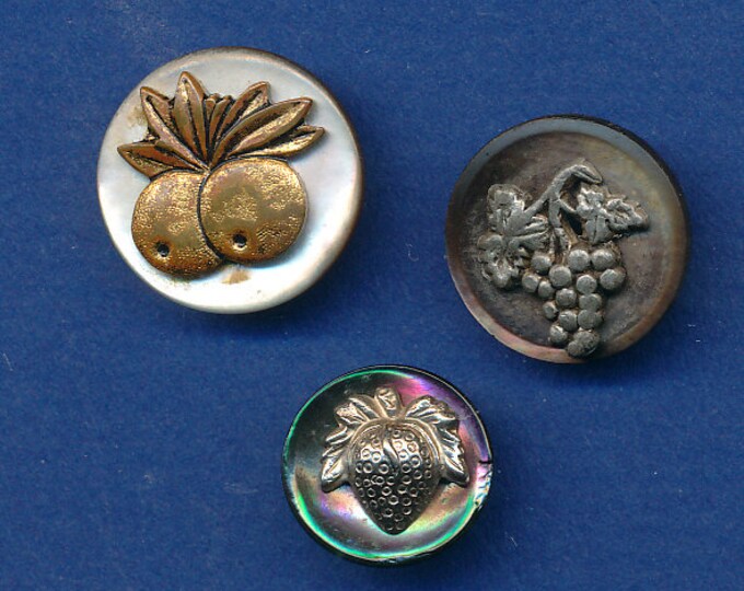 Antique Victorian Pearl Shell Buttons Lot of 3 Fruit Designs Ca. 1890's ...