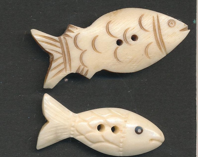 Collectible Buttons - 2 Carved Bone Fish - Etsy
