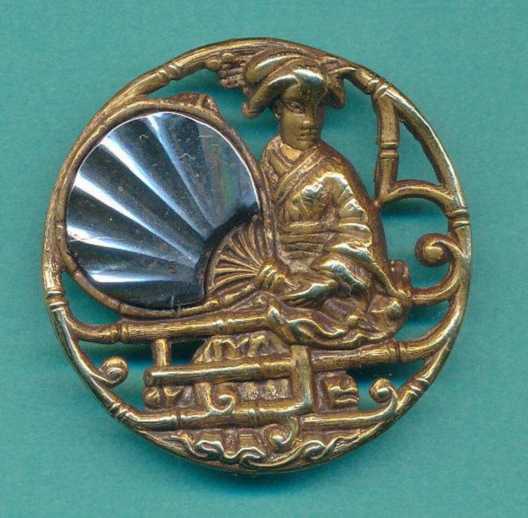 Antique Victorian Brass Theater Button - Yum Yum From Mikado With Steel ...