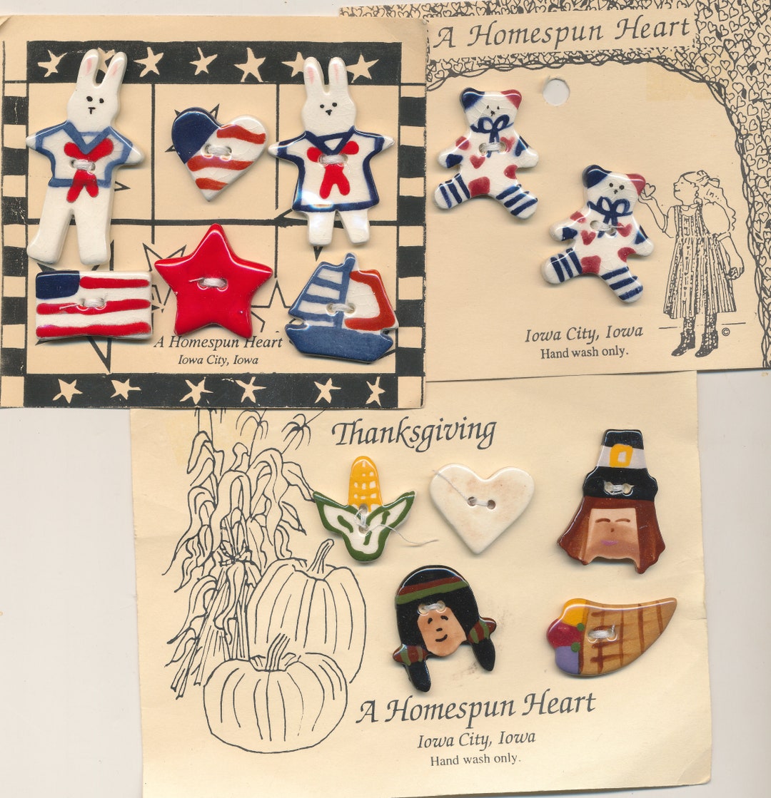 Vintage Ceramic Realistic Buttons by Homespun Heart Iowa City Total 13 ...