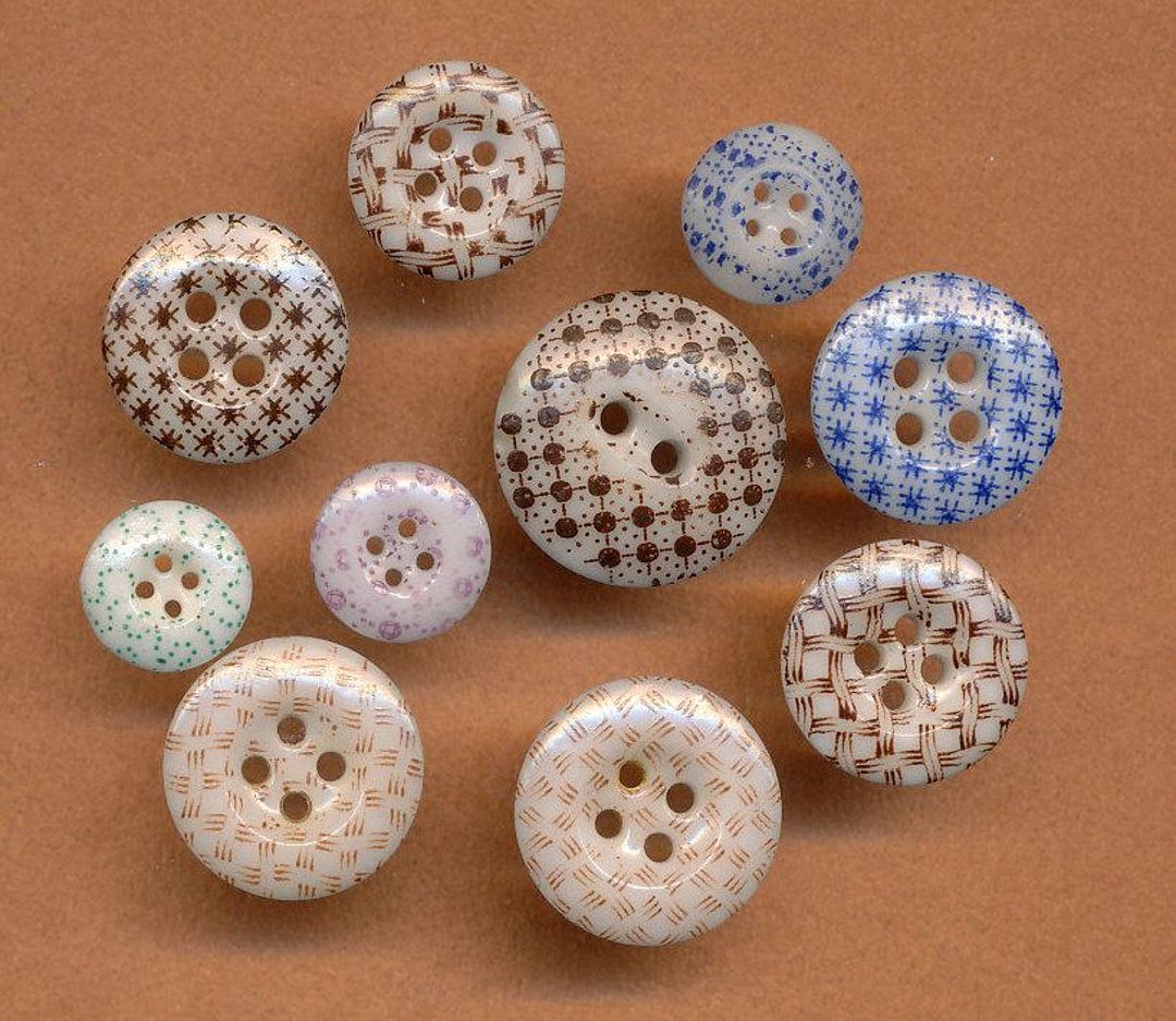 Antique China Calico Buttons -lot #25-34 - 10 Buttons Assorted Sizes Ca ...