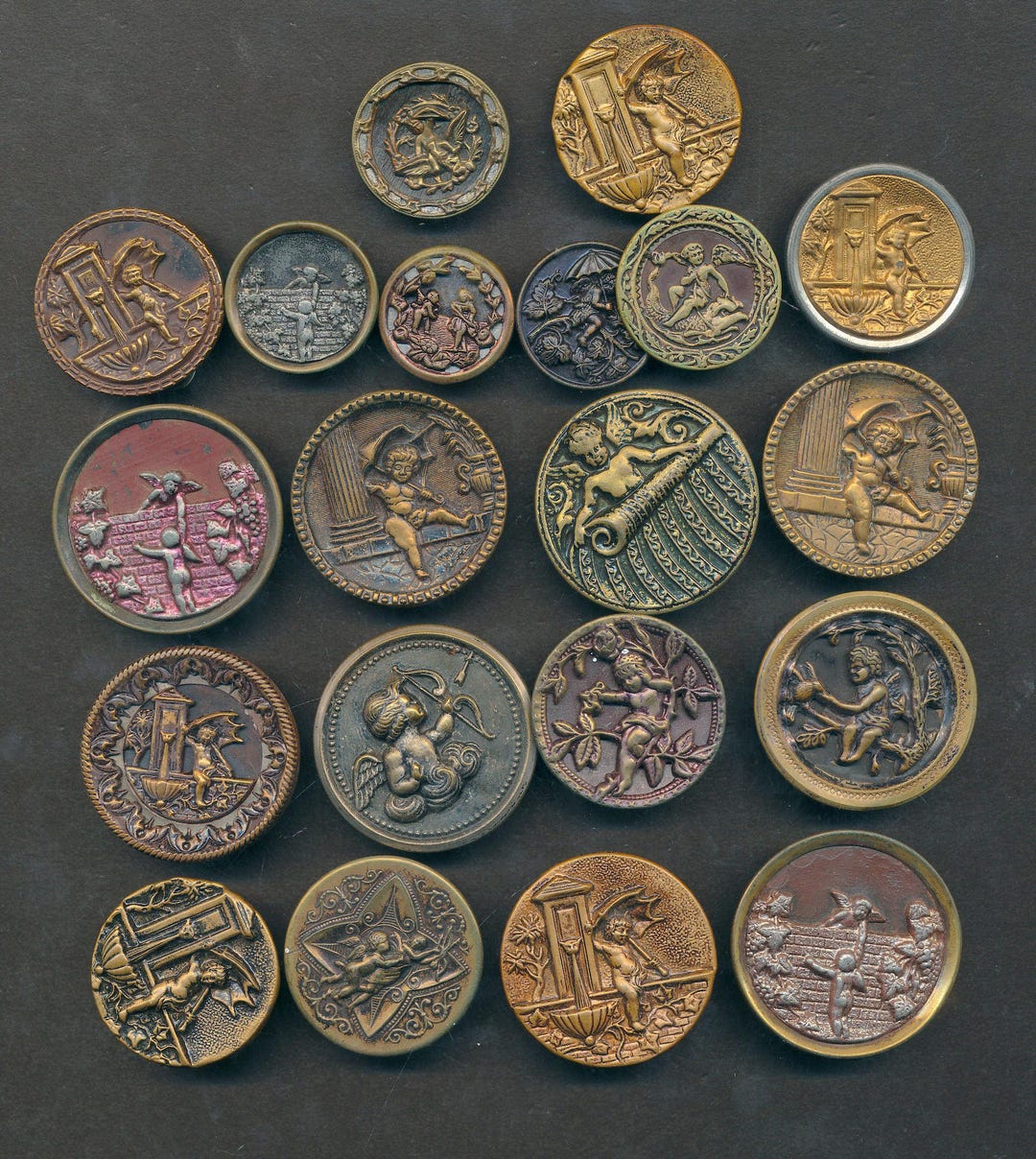 Antique Victorian Metal Picture Buttons Lot 4 Ca. 1890's 20 Cherub ...