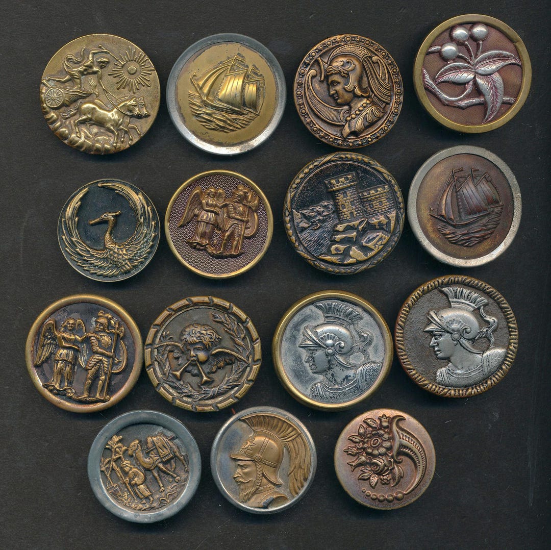 Antique Victorian Metal Picture Buttons - Lot# 1 Ca. 1890's 15 Buttons ...