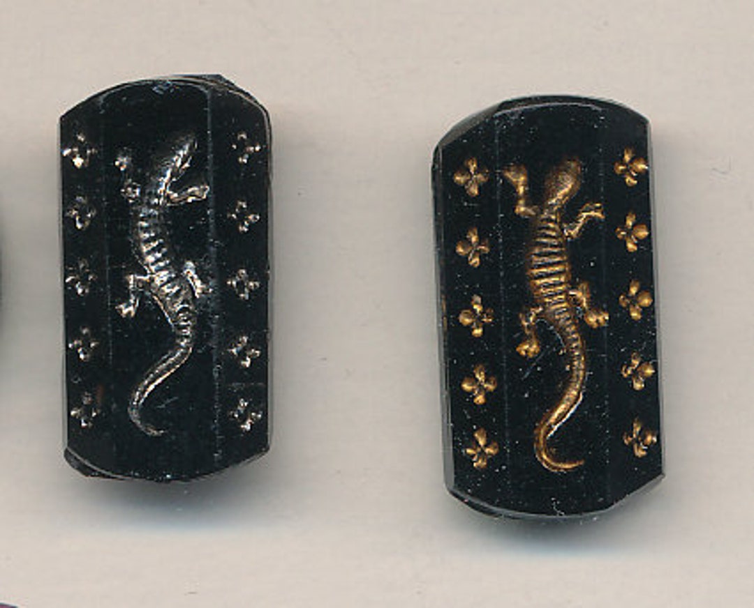Antique Black Glass Salamander Lizard Buttons - Lot of 2 Ca. 1880's - Etsy