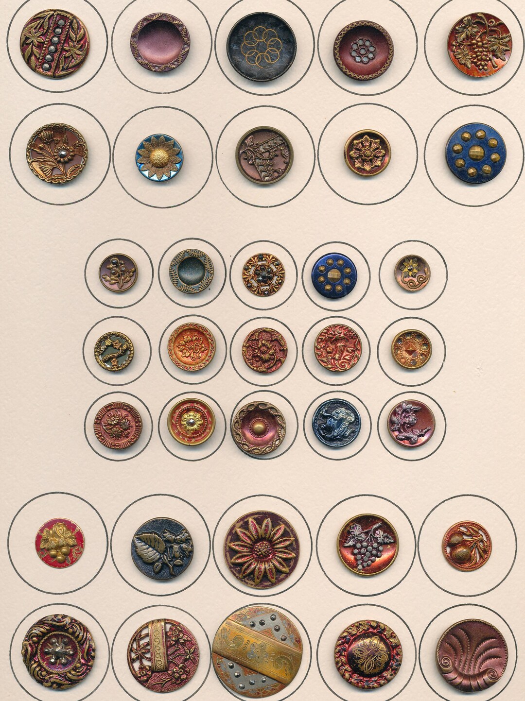 Antique Victorian Buttons - Original Tints Lot of 35 Mounted on Display ...