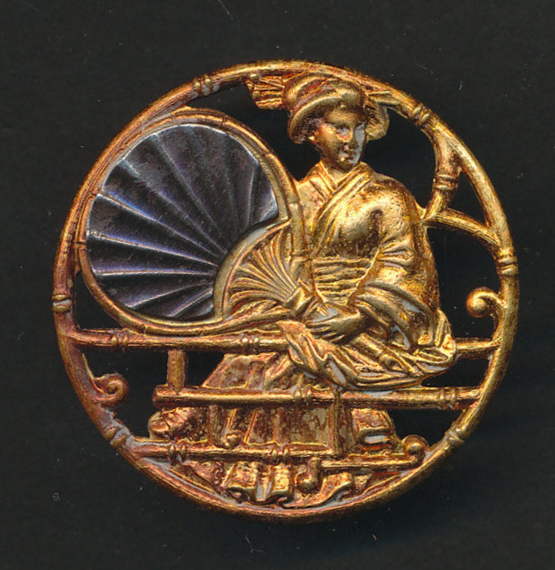 Antique Victorian Brass Theater Button - Yum Yum From Mikado With Steel ...
